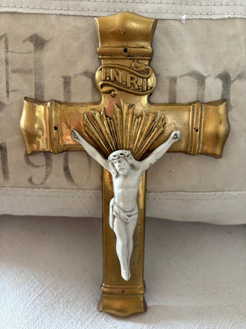 Vintage Crucifix, Corpus, Heavy Gold Metal, Sunbeam Crucifix, INRI ...