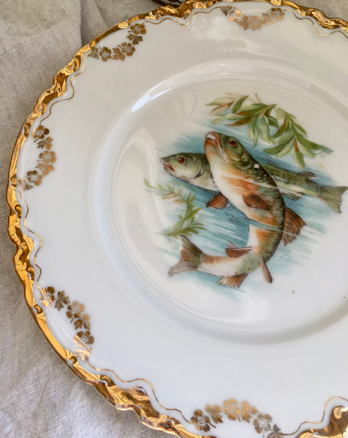 Antique 1900 Gold Gilt China Fish Plate Austria Hand | Etsy