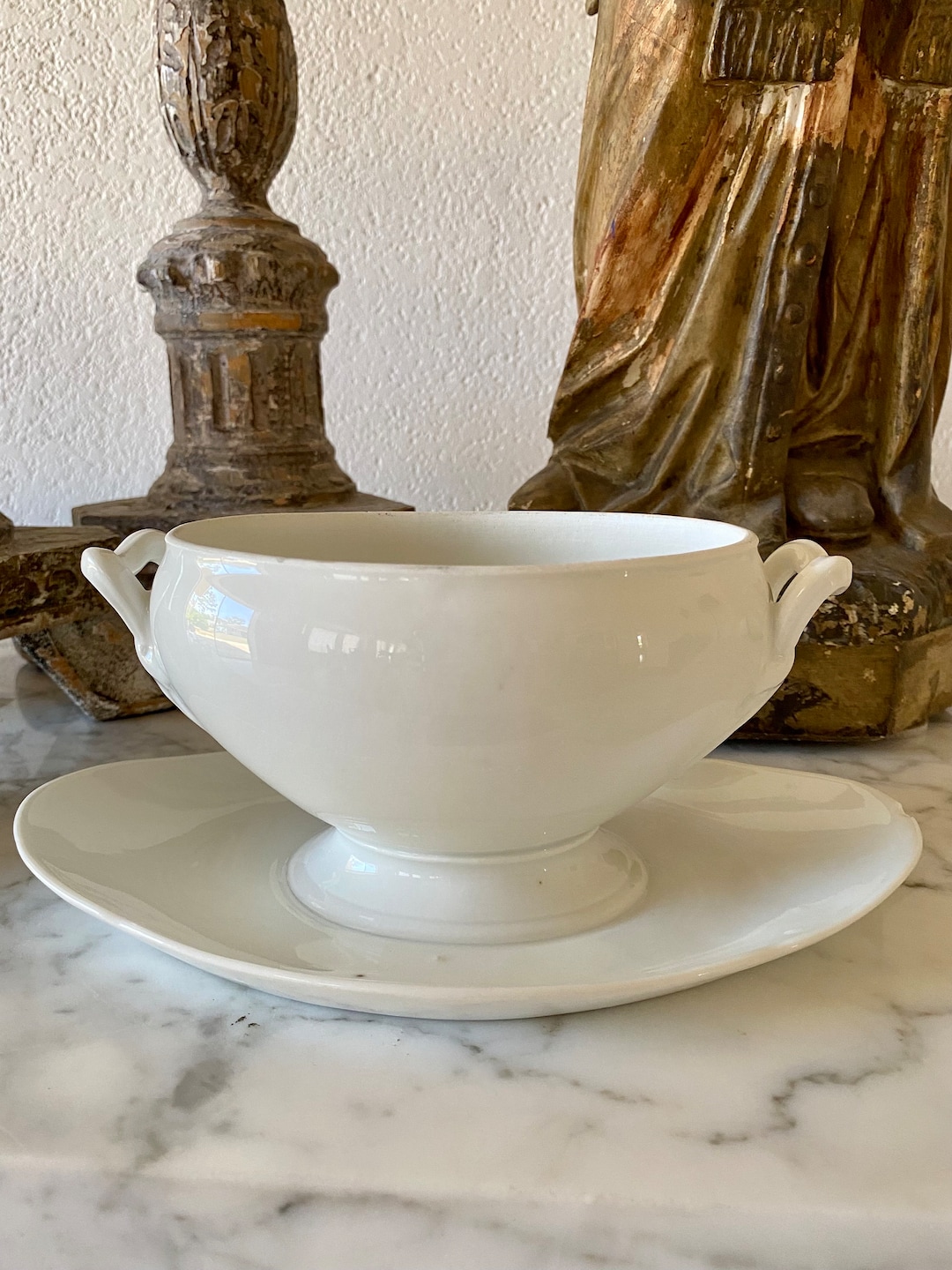 Antique French Saucier With Attached Underplate, Handles - Etsy