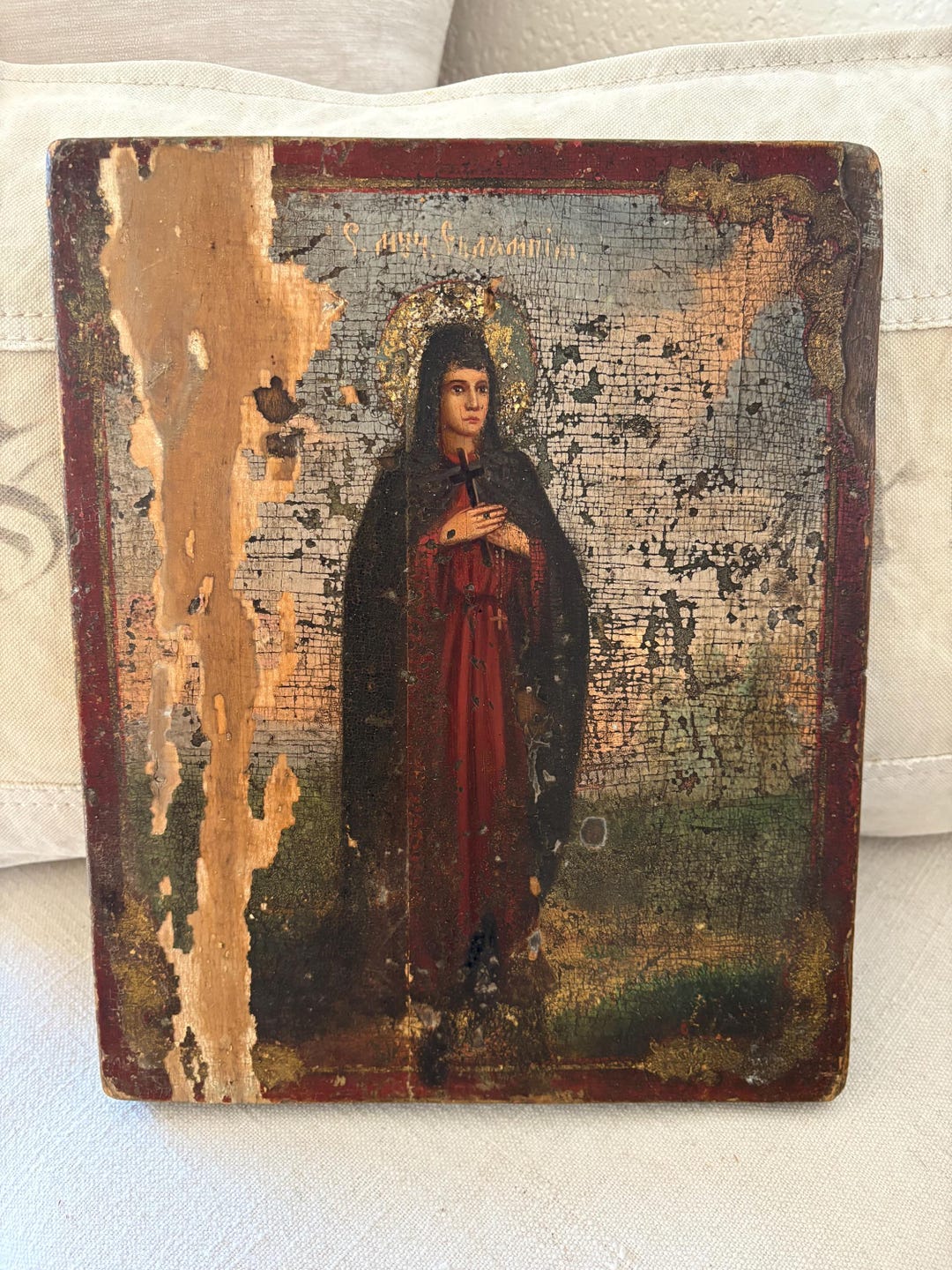 Antique Religious Icon Panel, Orthodox Icon Saint Eudokia, Layered ...