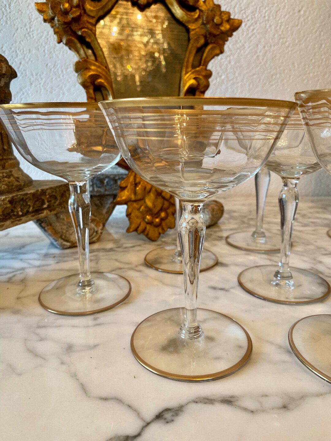 Antique Optic Glass and Gilt Stemware, Set of 6, STUNNING - Etsy