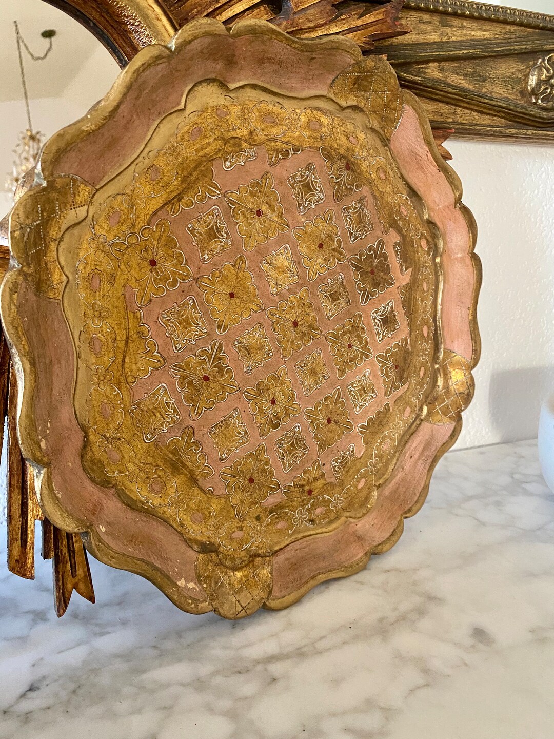 Vintage PINK Florentine Italian Tray, RARE, Gilt and Wood, Made in ...