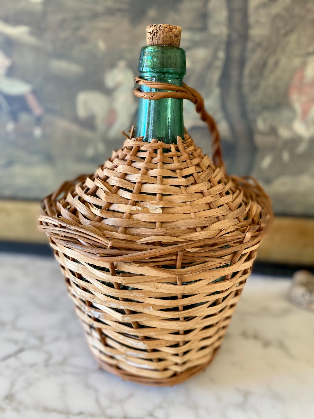 Vintage Mid Century Viresa Demijohn, Green Glass Bottle, LARGE, Wicker ...