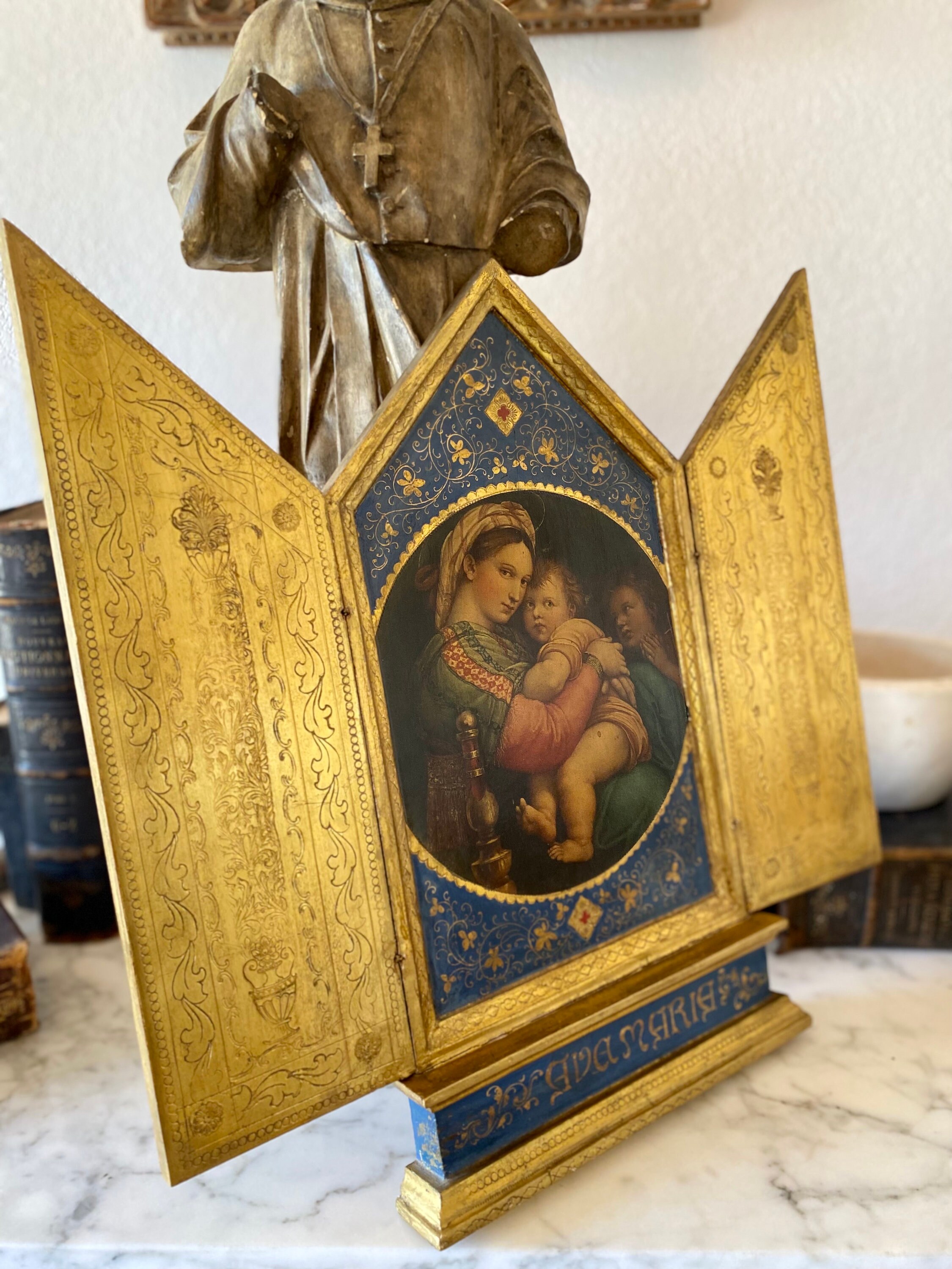 HUGE, RARE Vintage Italian Triptych, Madonna of the Chair, Tabernacle ...