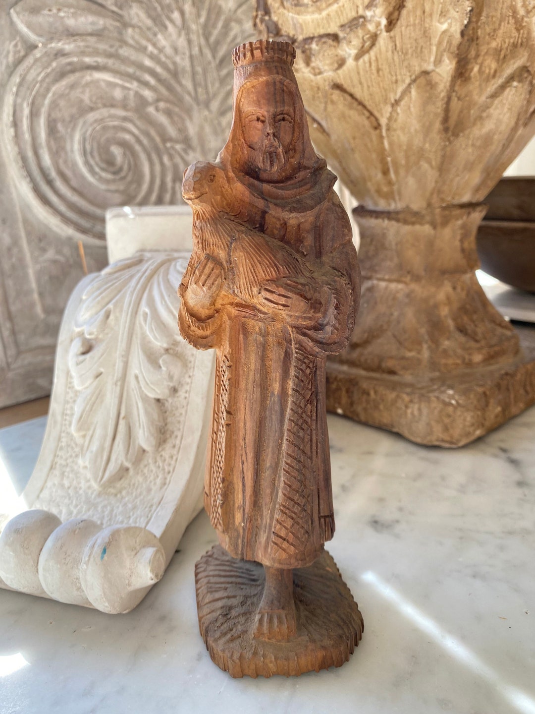 Vintage Hand Carved, Wood Wise Man and Lamb, Religious Statuary - Etsy