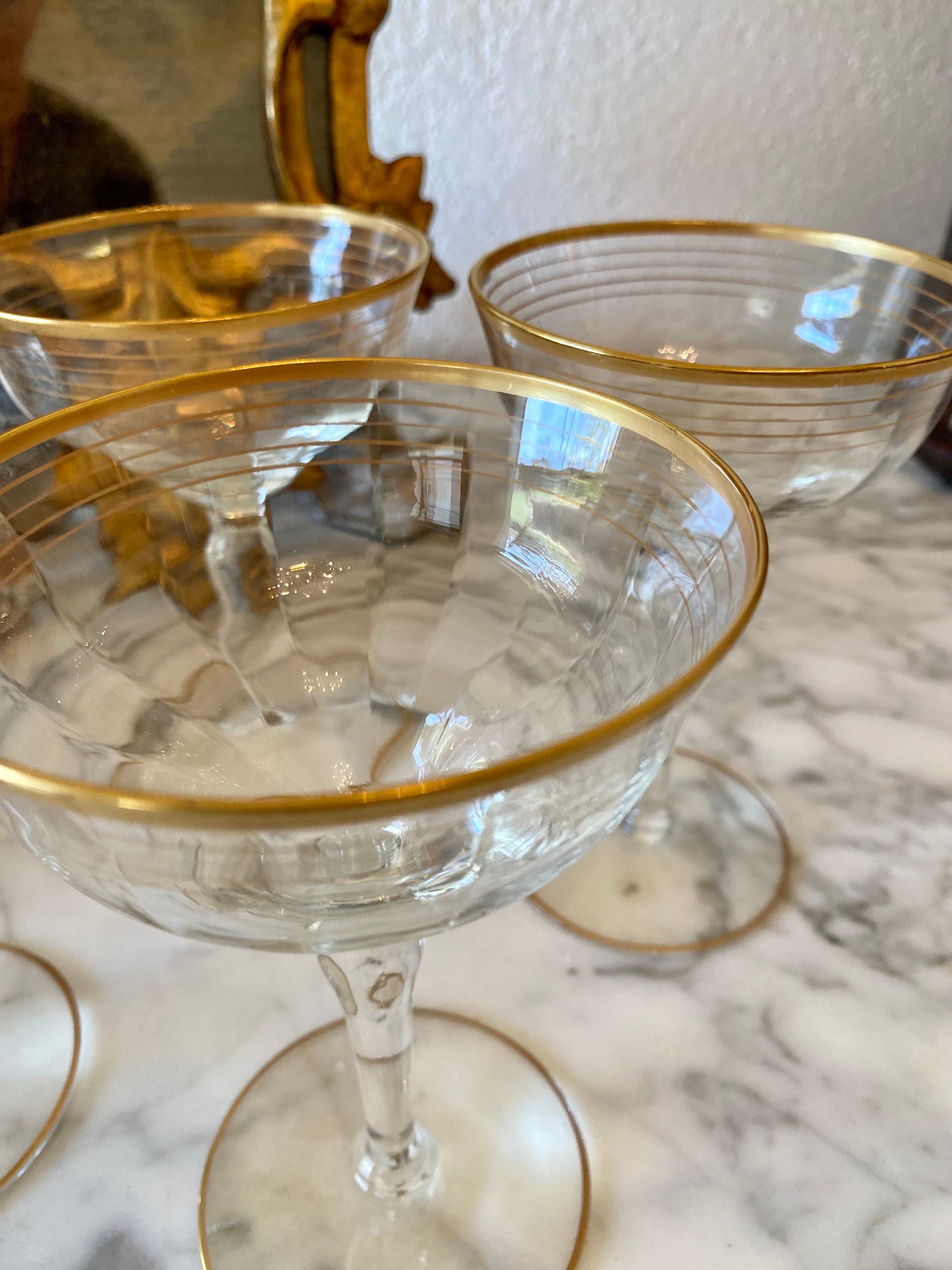 Antique Optic Glass and Gilt Stemware, Set of 4, STUNNING - Etsy