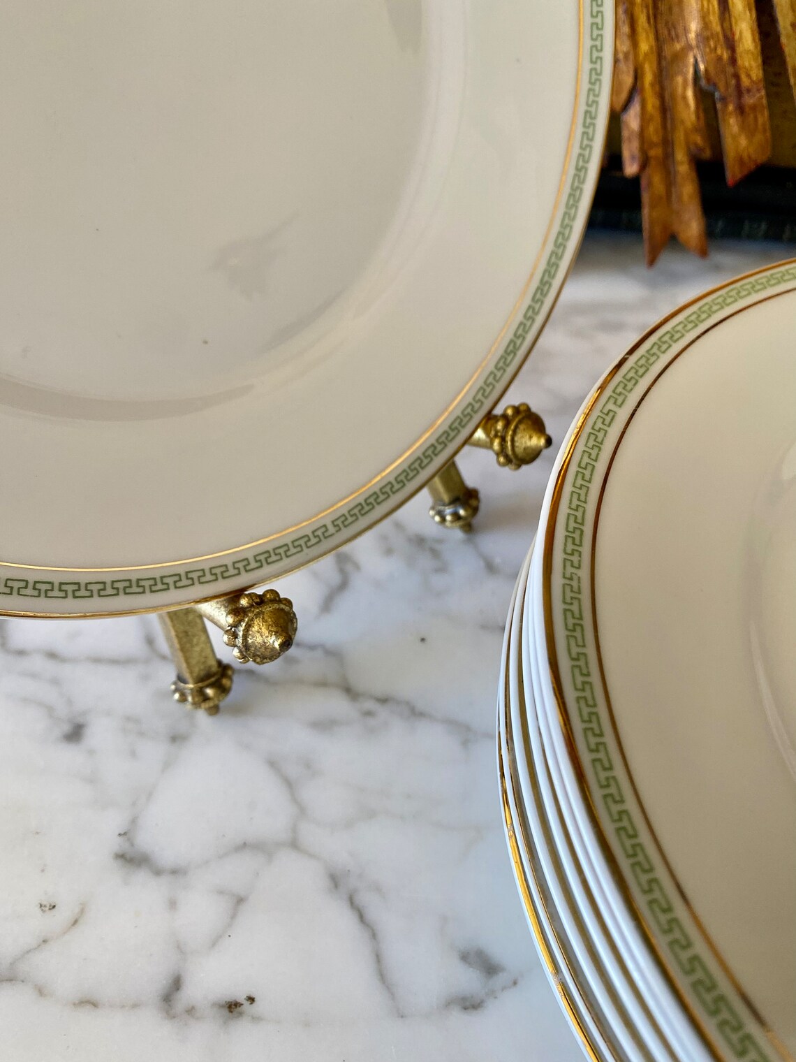 Antique Bavarian, Green Greek Key Plates, Gold Trim, Set of 8 - Etsy
