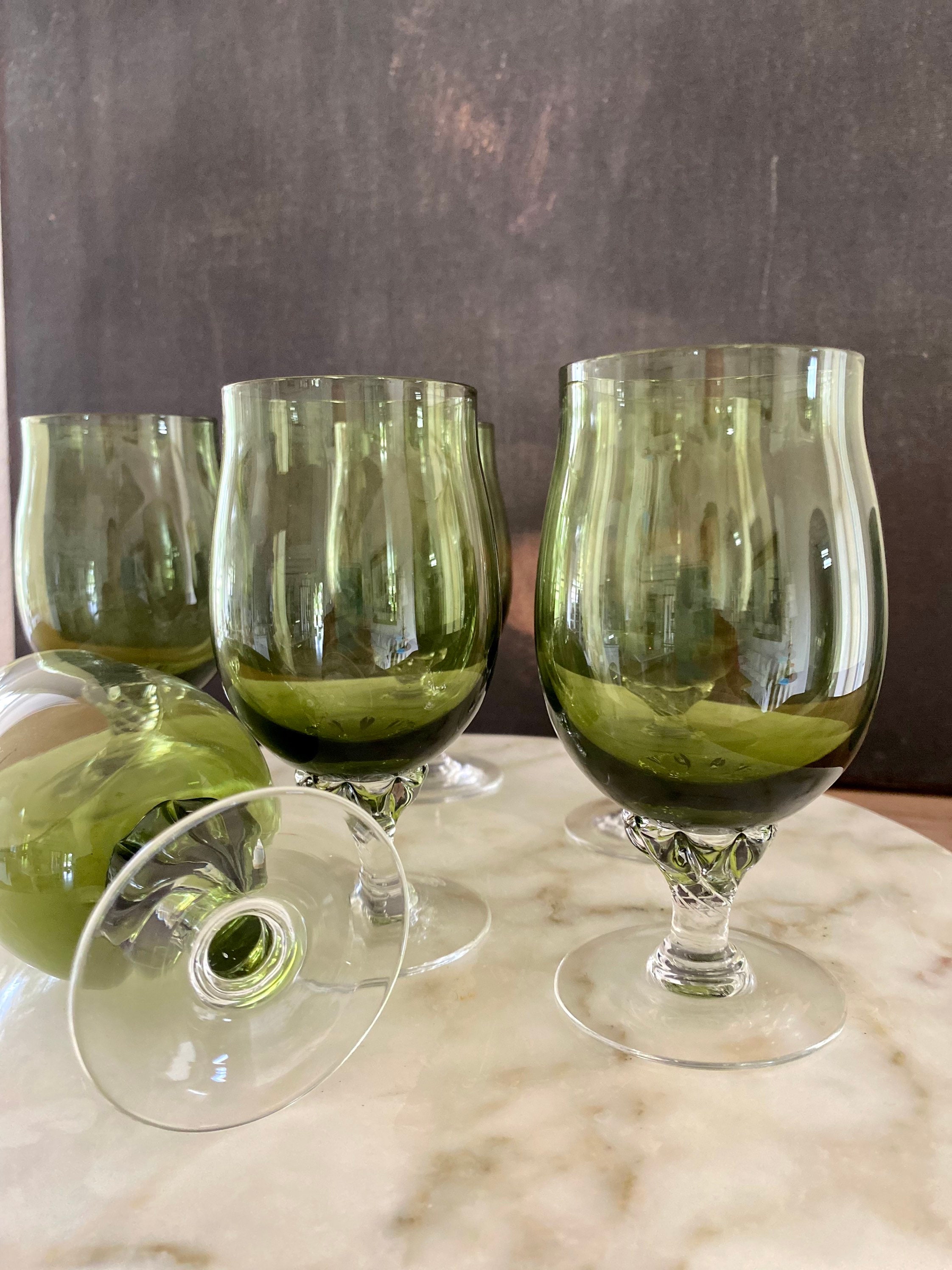 Vintage Sasaki Stemware Mid-century Stemware Green Crystal - Etsy