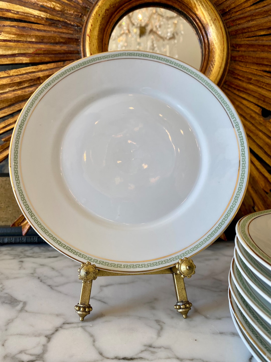 Antique Bavarian, Green Greek Key Plates, Gold Trim, Set of 8 - Etsy