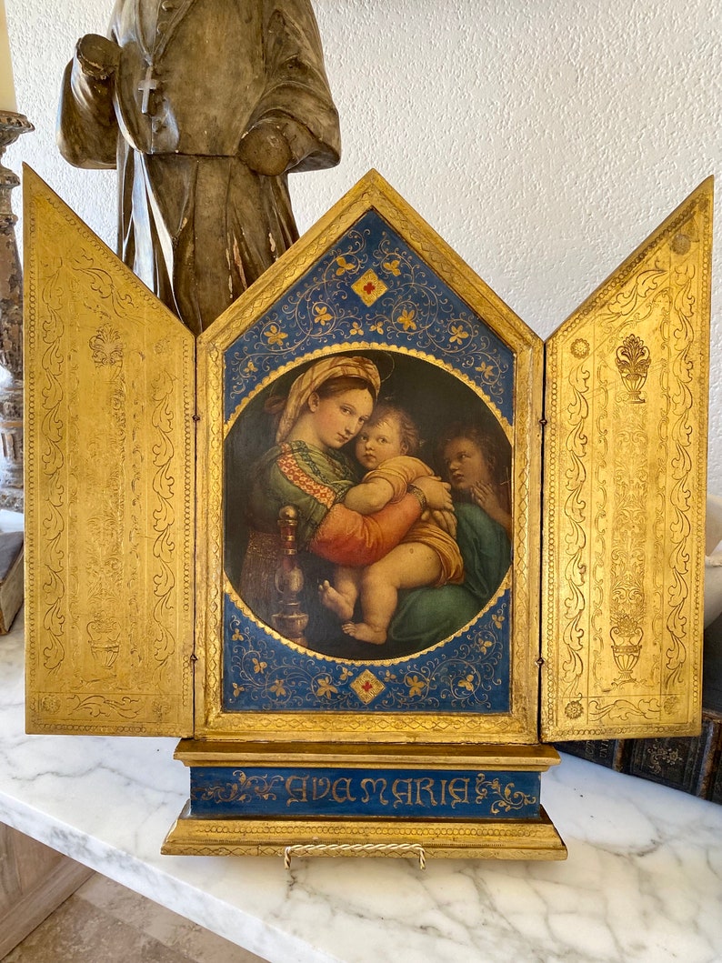 HUGE, RARE Vintage Italian Triptych, Madonna of the Chair, Tabernacle ...
