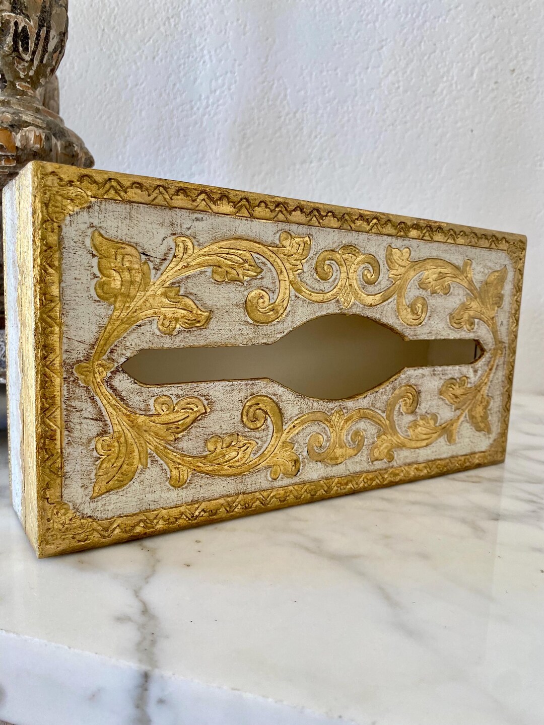 Vintage Florentine Italian Tissue Box Holder, Cream and Gilt Gold, Made ...