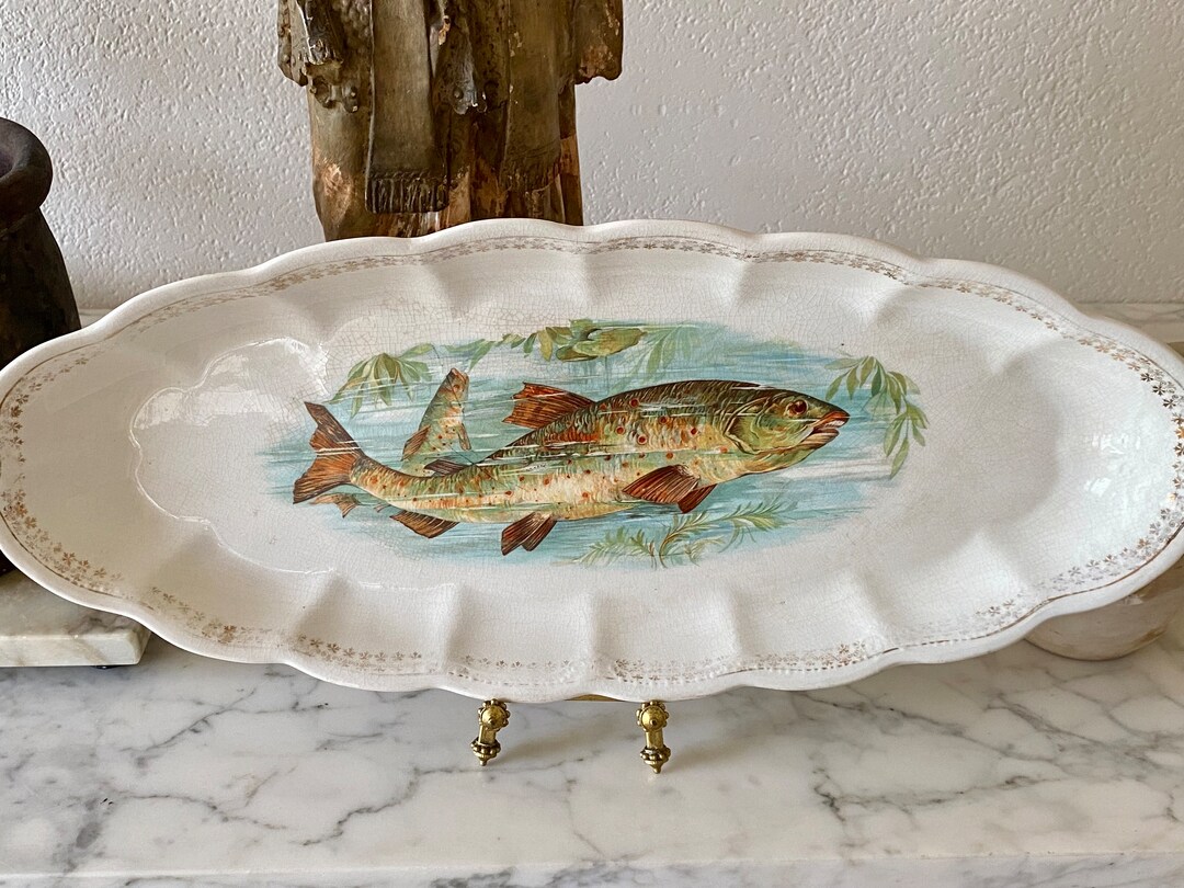 Antique Hotelware Fish Platter, Freshwater Trout With Gold Accents - Etsy