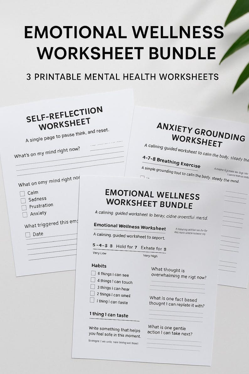 Emotional Wellness Worksheet Bundle | 3 Printable Mental Health ...