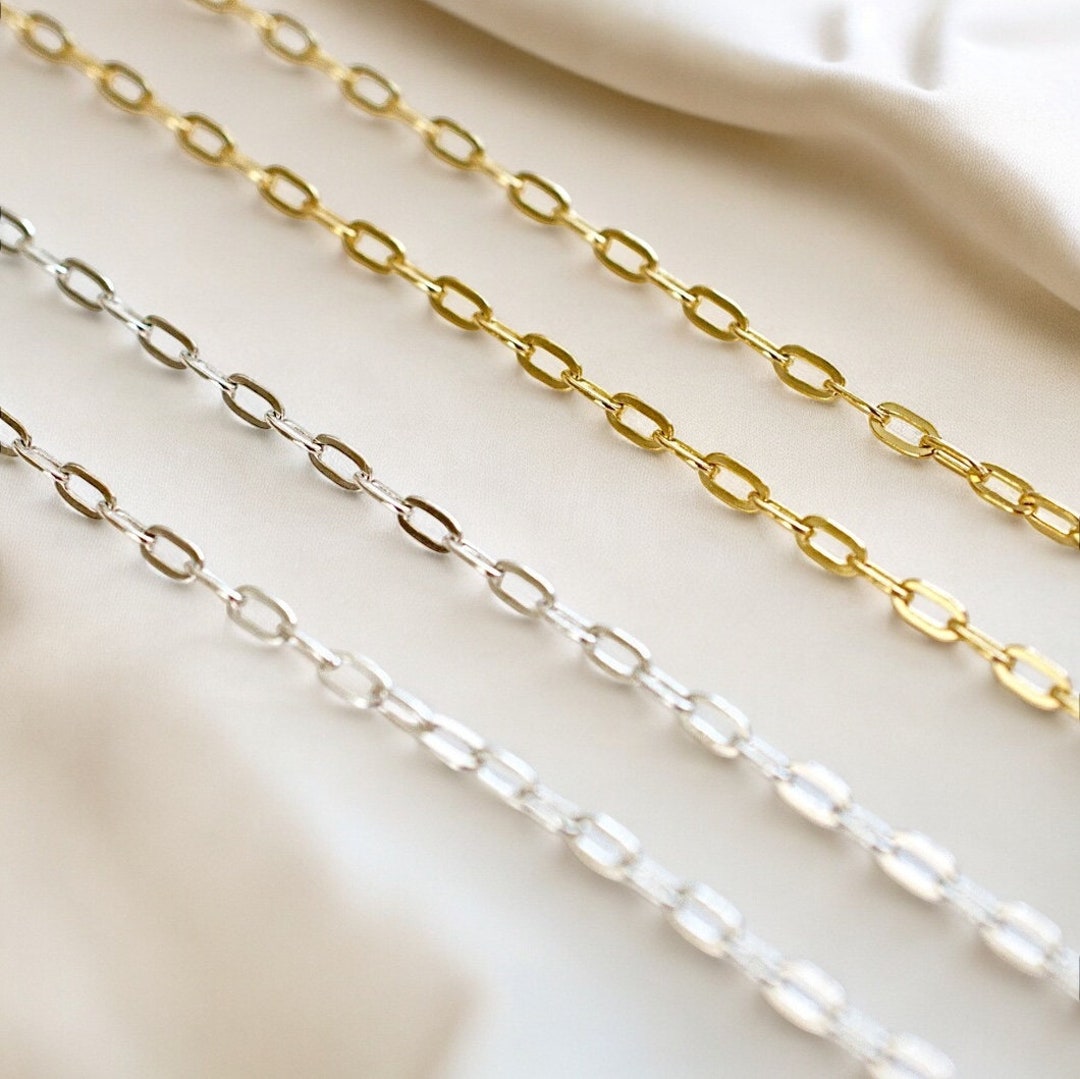 Flat Link Chain, 2.5x4.6mm, 10K Gold Plate or Sterling Silver Plated, 1 ...