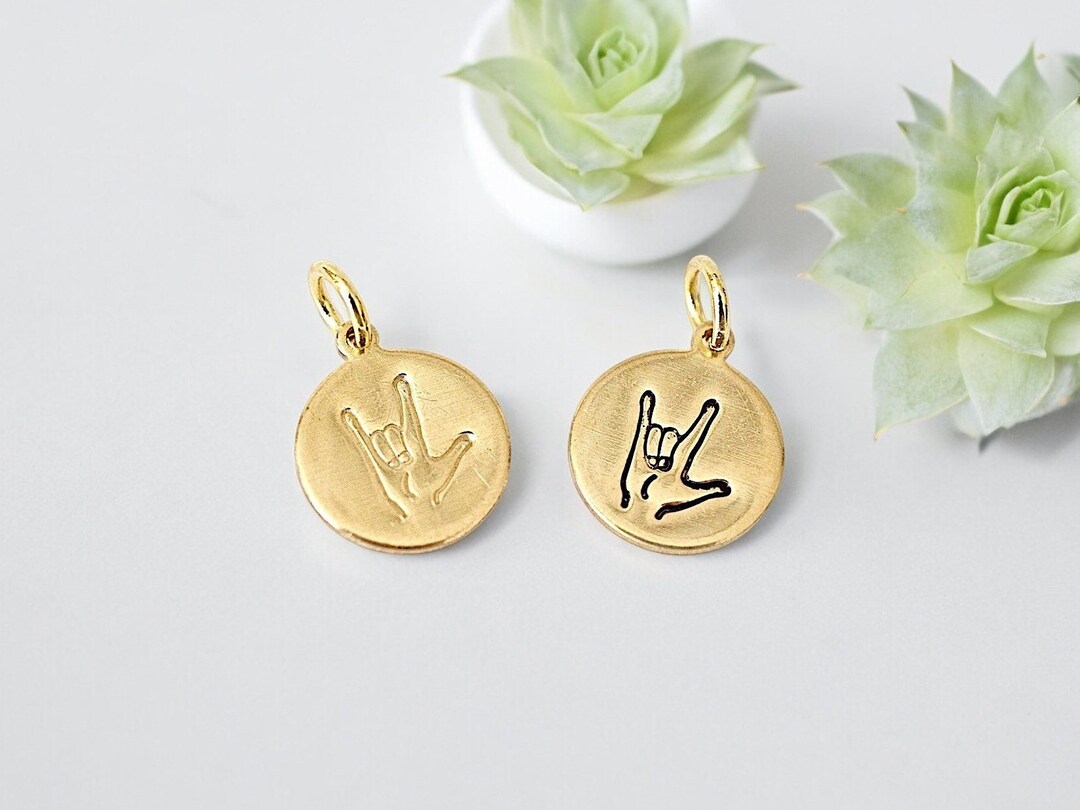 ASL Sign Language, Gold Brass, I Love You, Hand Gesture, Metal Stamped ...