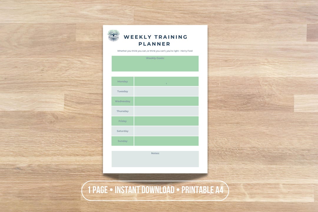 Weekly Training Programme Template | Fitness Planner | Instant Download ...