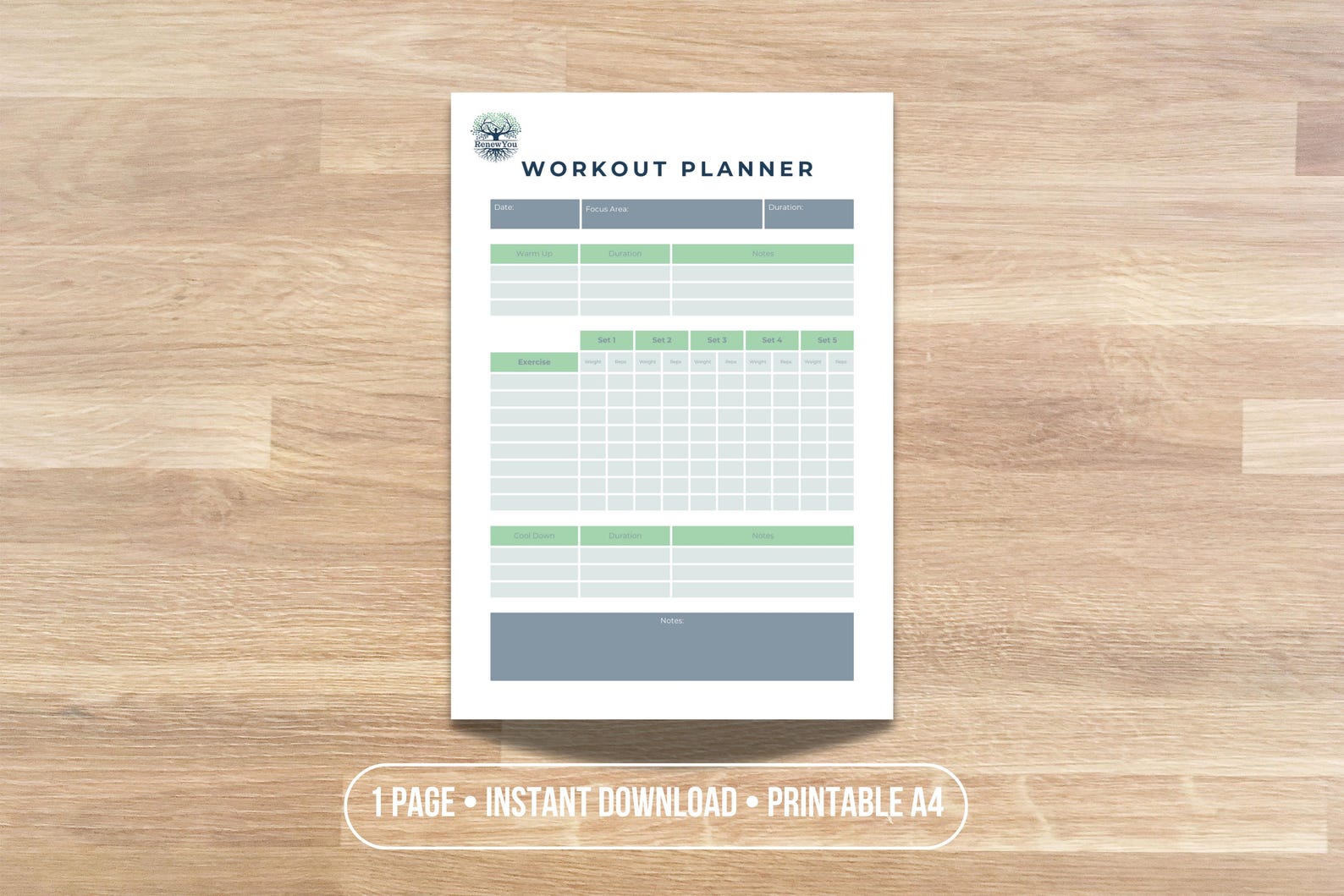 Printable Workout Planner A4 PDF | Gym Log & Training Tracker | Instant ...