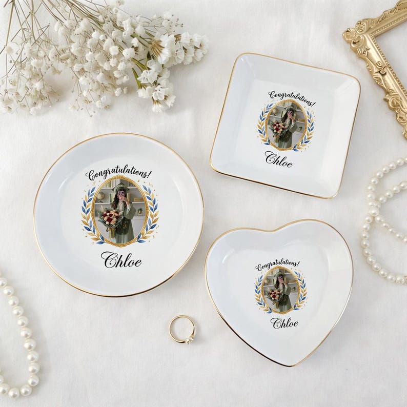 Personalized Graduation Photo Jewelry Dish: Ceramic Trinket Tray for ...
