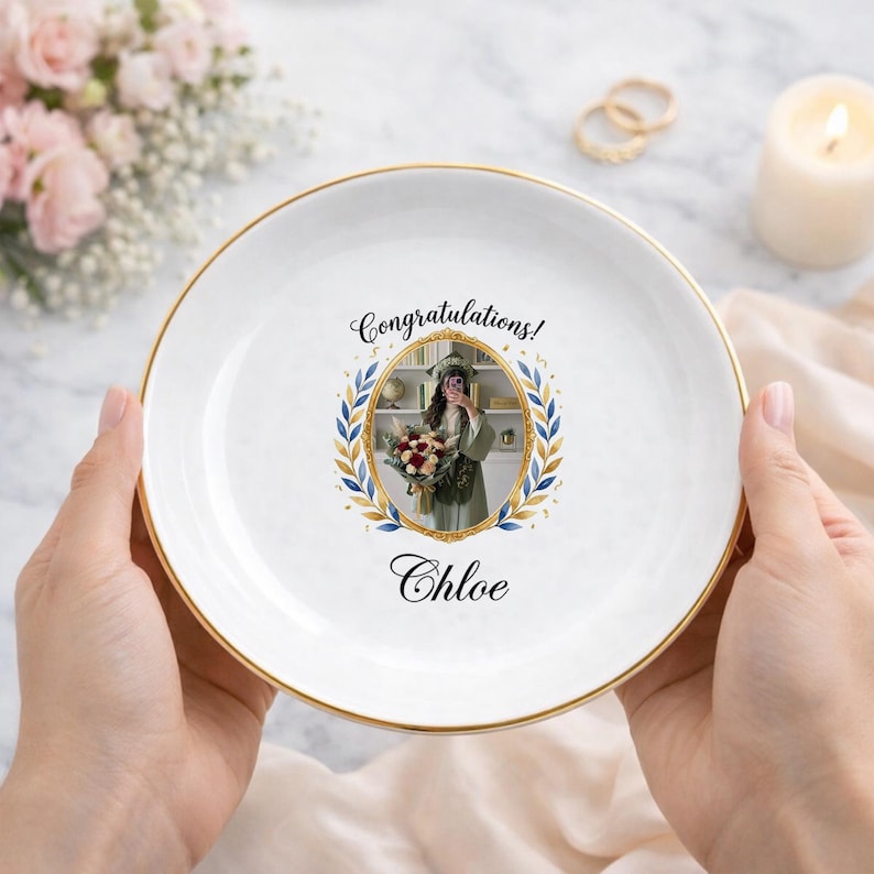 Personalized Graduation Photo Jewelry Dish: Ceramic Trinket Tray for ...