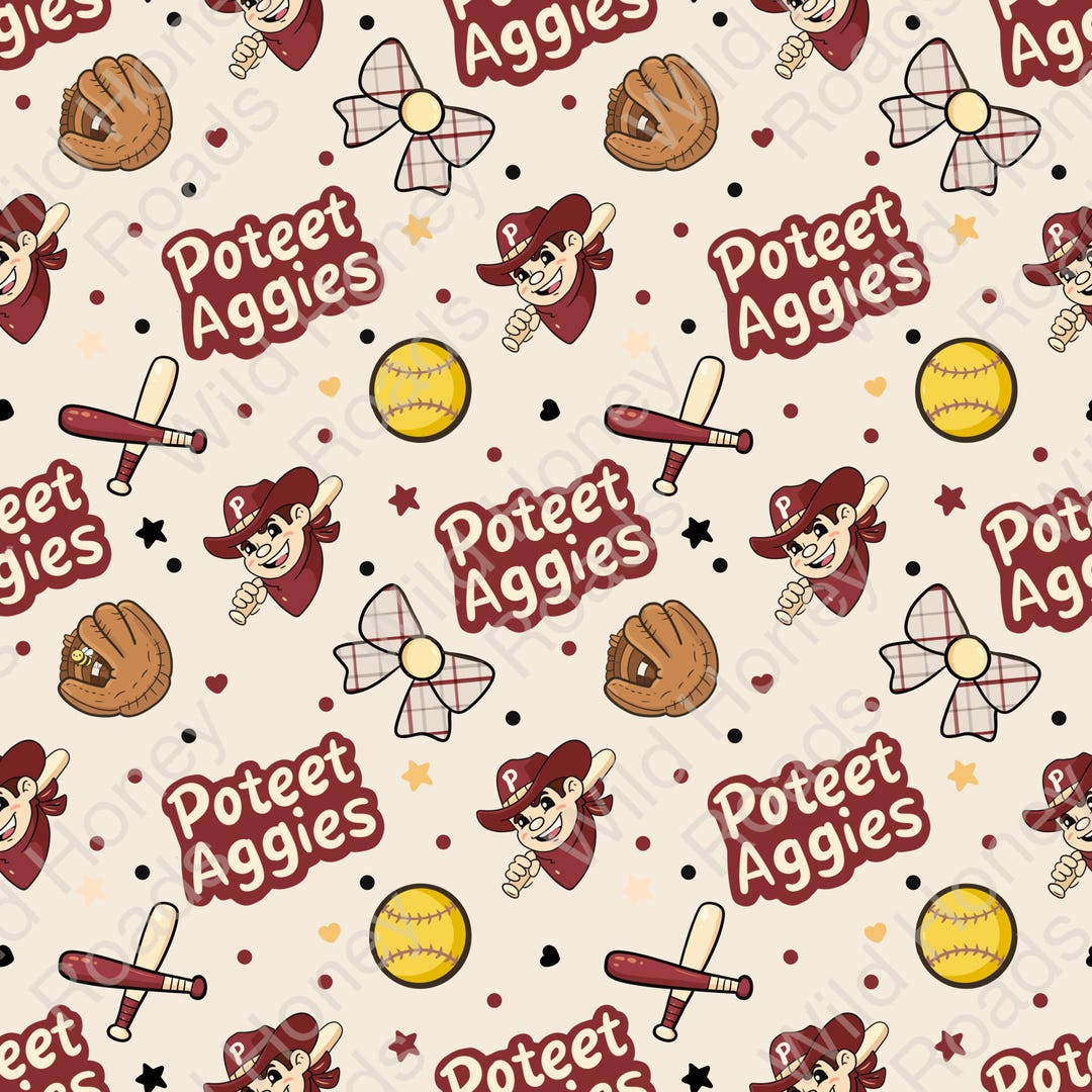 Poteet Aggies Softball Seamless Pattern, Maroon School Spirit Digital ...