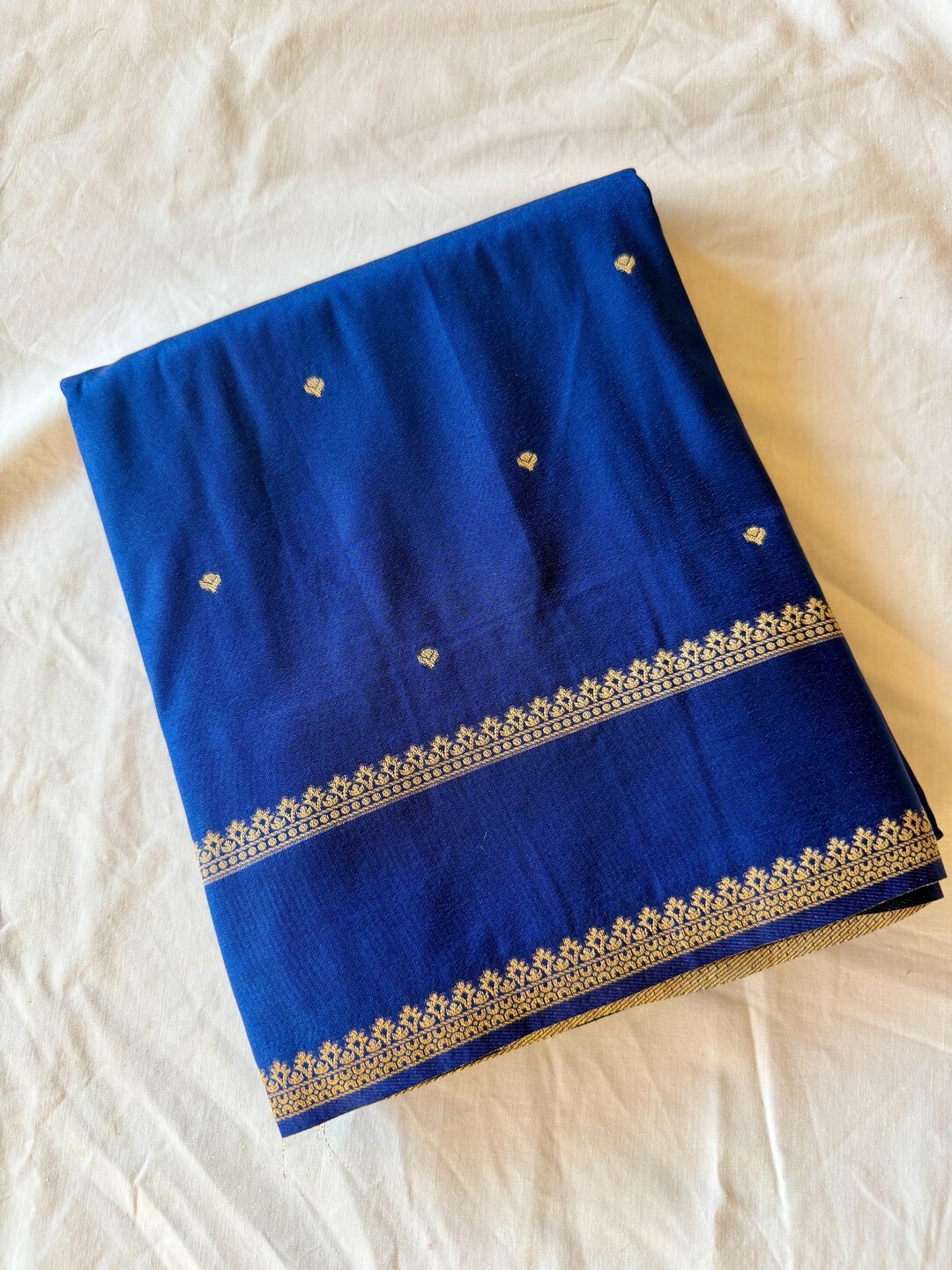 Royal Blue Crepe Silk Saree | Fall and Pico Included - Etsy