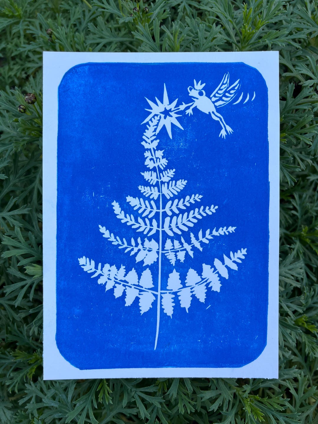 Frog Fairy and Fern Linocut Print • Greeting Card - Etsy