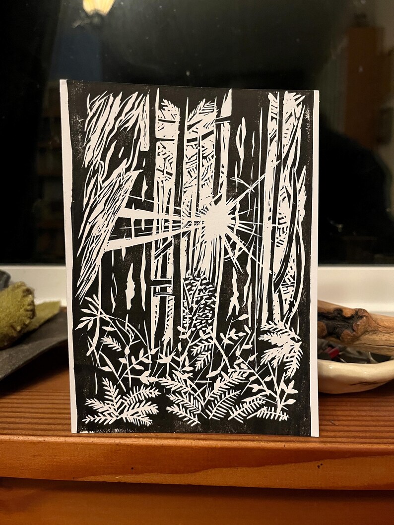 Sunlight Through Forest Linocut Print • Greeting Card - Etsy