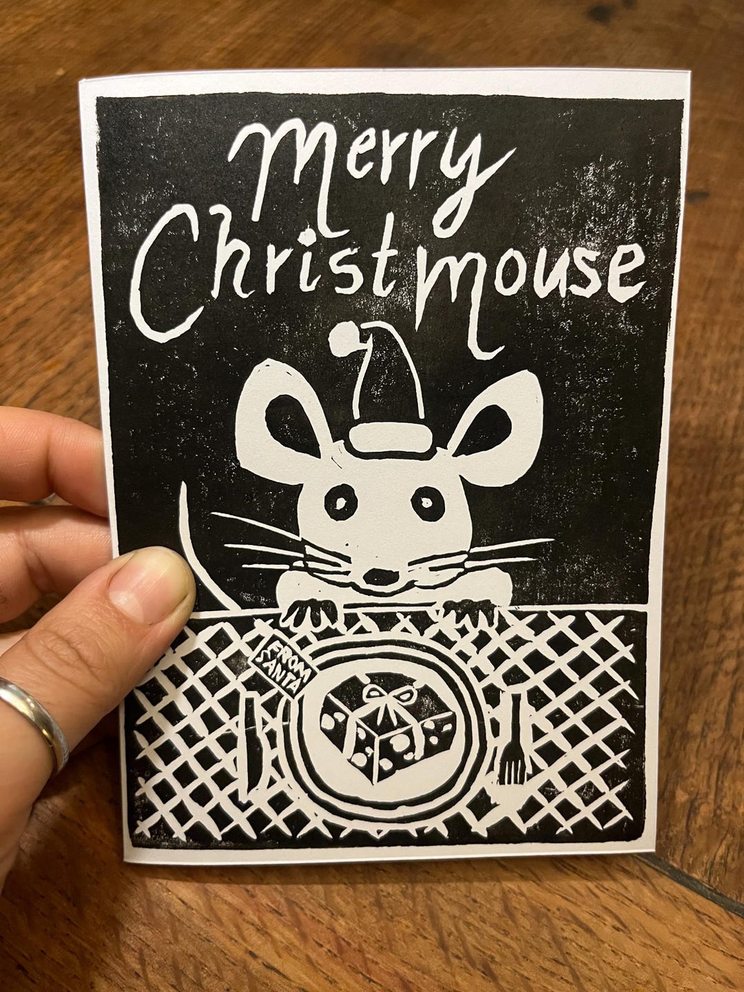 Mouse Linocut Christmas Card - Etsy