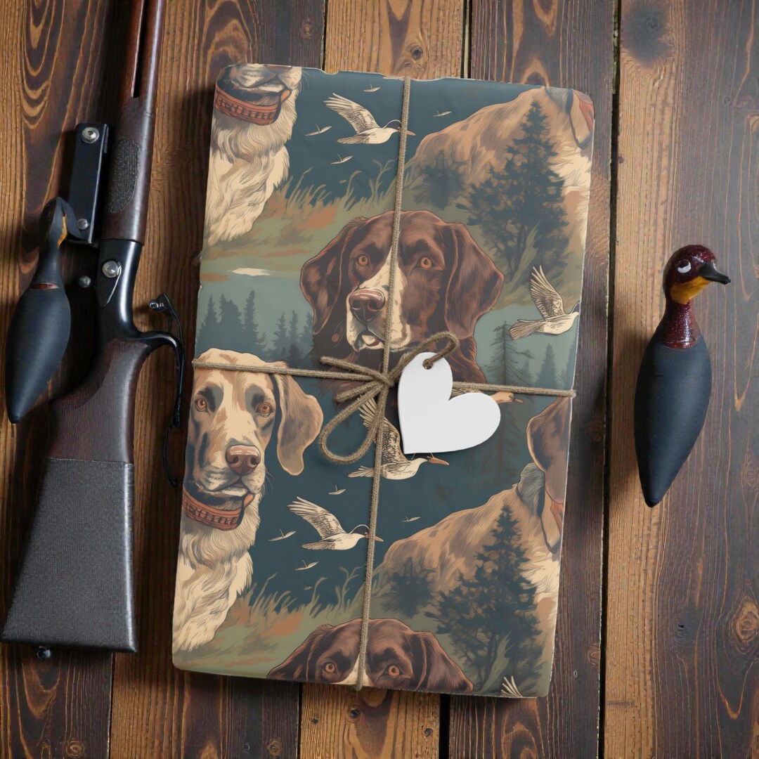Vintage Duck Hunting Dog Wrapping Papers | Forest Green Lodge Scene - Etsy