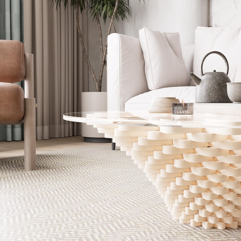 Modern Round Wooden Coffee Table, Unique Artistic Design for Living ...