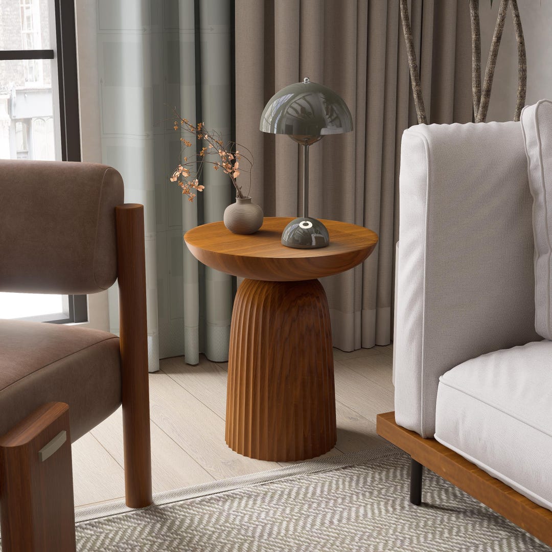 Handmade Solid Wood Round Side Table , Modern Accent Table, Minimalist ...