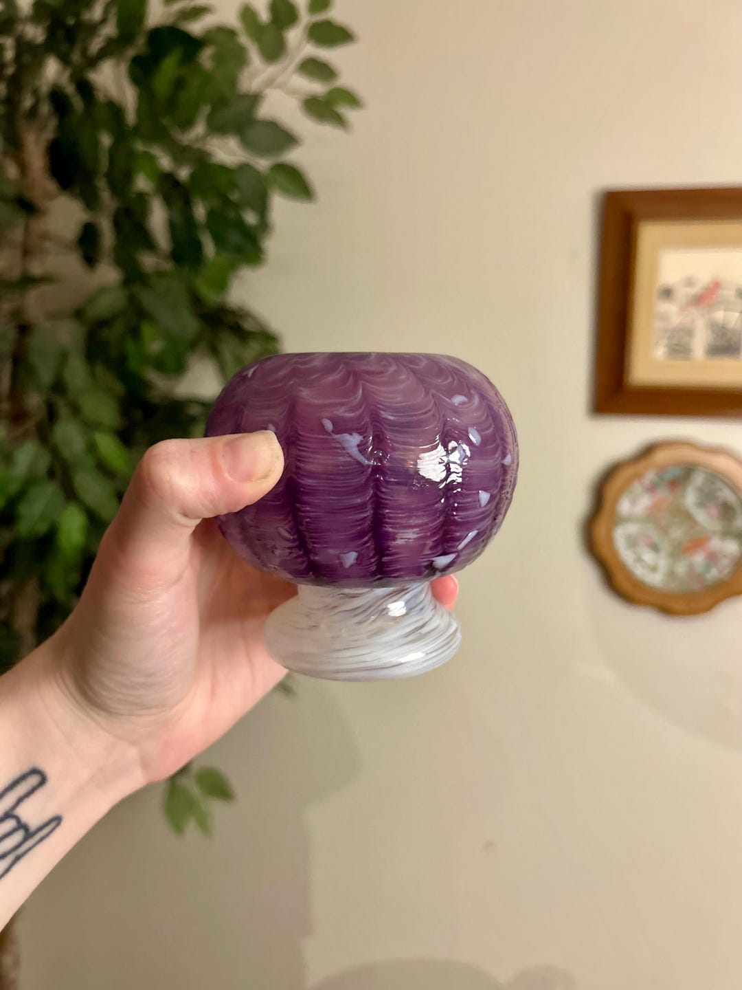 Vintage Purple Mushroom Art Glass Object With Opaque White Base - Etsy