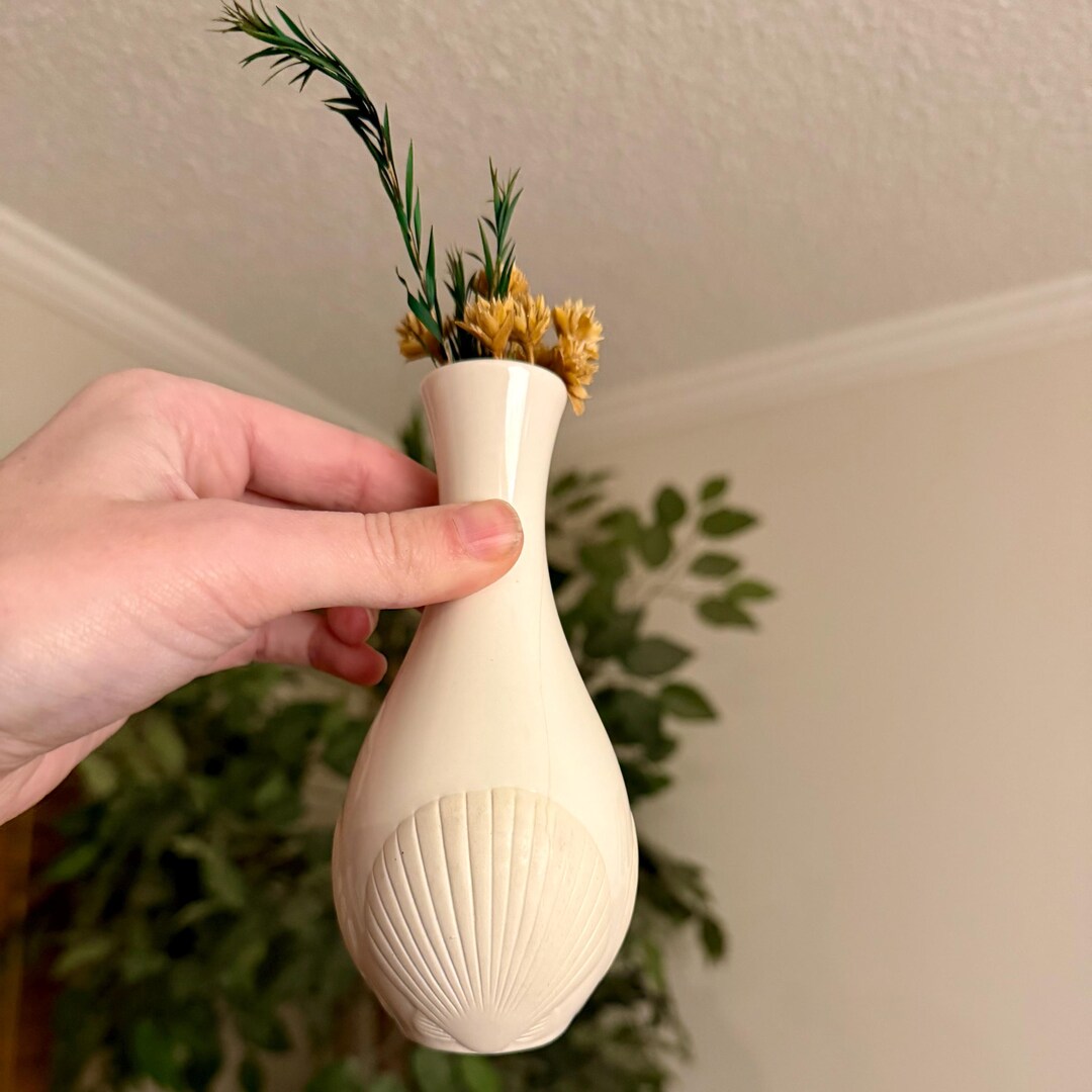 Vintage White Ceramic Bud Vase With Shell Relief Detail Saturday Knight ...