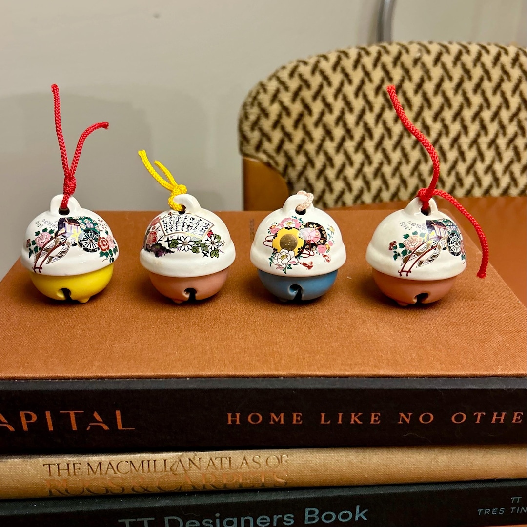 Vintage Japanese Ceramic Suzu Bells, Set of 4, Hand Decorated Hanging ...