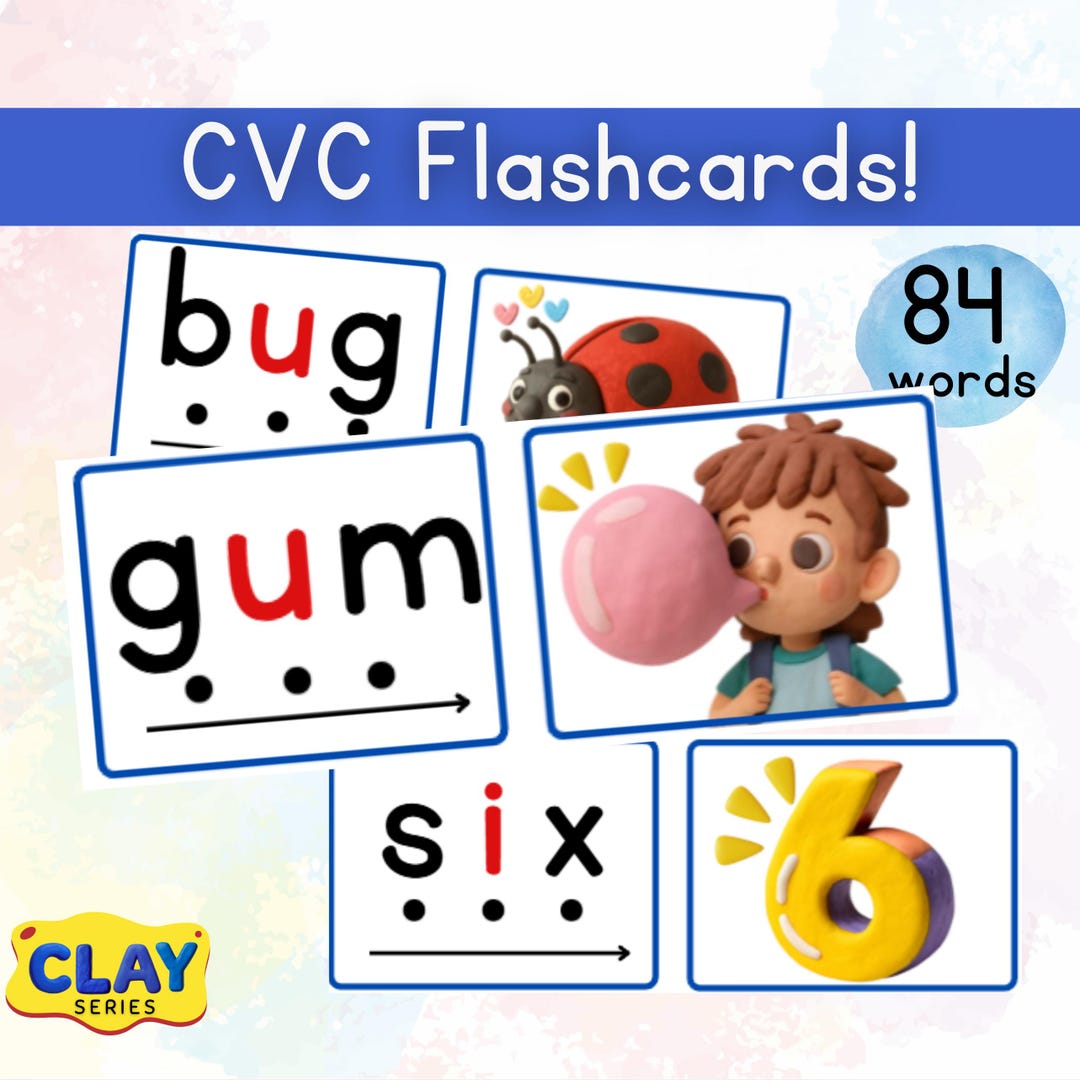 CVC Words List | 84 Words Matching Flashcards - Unique Clay ...
