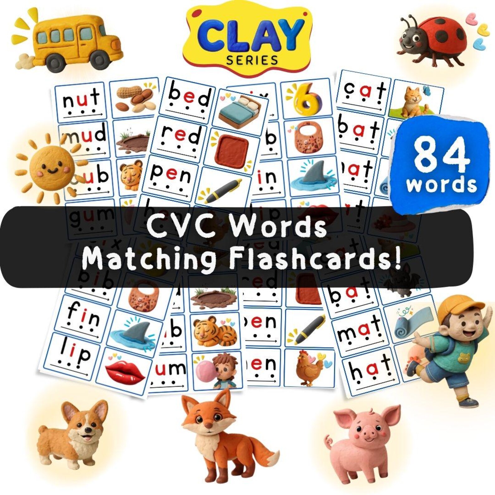 CVC Words List | 84 Words Matching Flashcards - Unique Clay ...