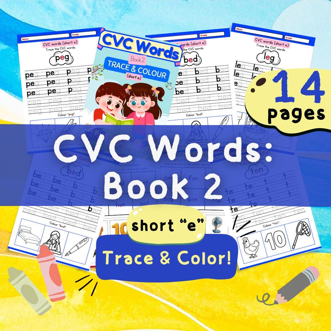 Short E - CVC Words Book 2: Trace & Color! 13 Pages of Fun Learning! - Etsy