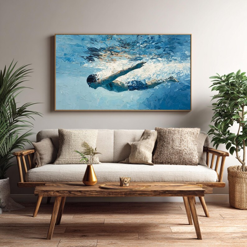 Large Diving Wall Art Swimming Painting, Handmade Contemporary ...