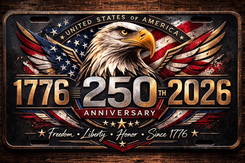 250th Anniversary USA Patriotic License Plate – Eagle, Flag, Freedom ...