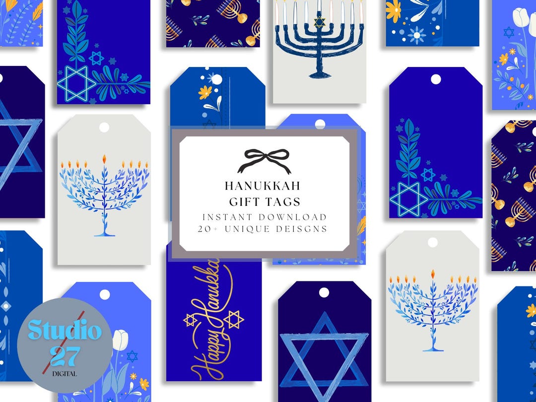 Hanukkah Gift Tags Printable | Jewish Tag | Blue & Yellow | Digital ...