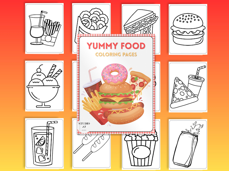 Fast Food Coloring Book | Hamburger, Hotdog, Soda | Activity Page ...