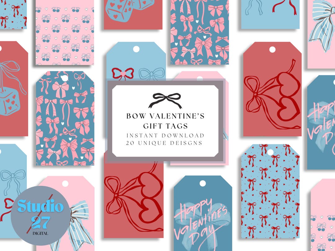 Bow Valentine's Gift Tags | Love Theme | Pink & Blue Tag | for ...