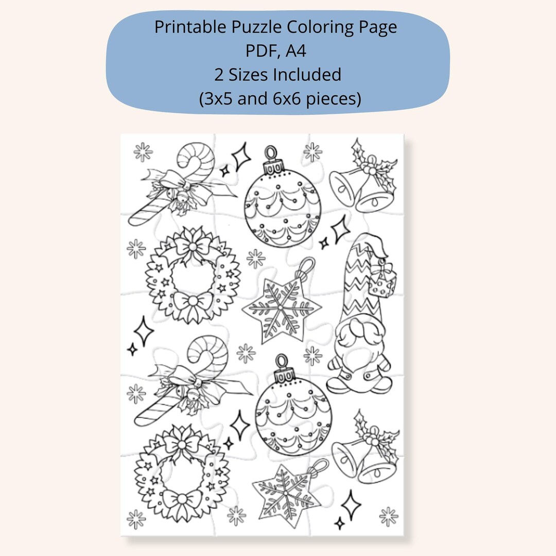 Christmas Coloring Puzzle Printable - Black and White Holiday Coloring ...