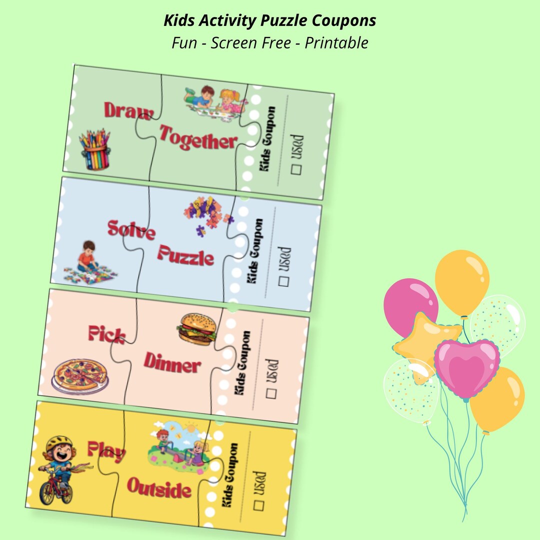 Kids Activity Printable Game - Puzzle Coupons for Toddlers - DIY ...
