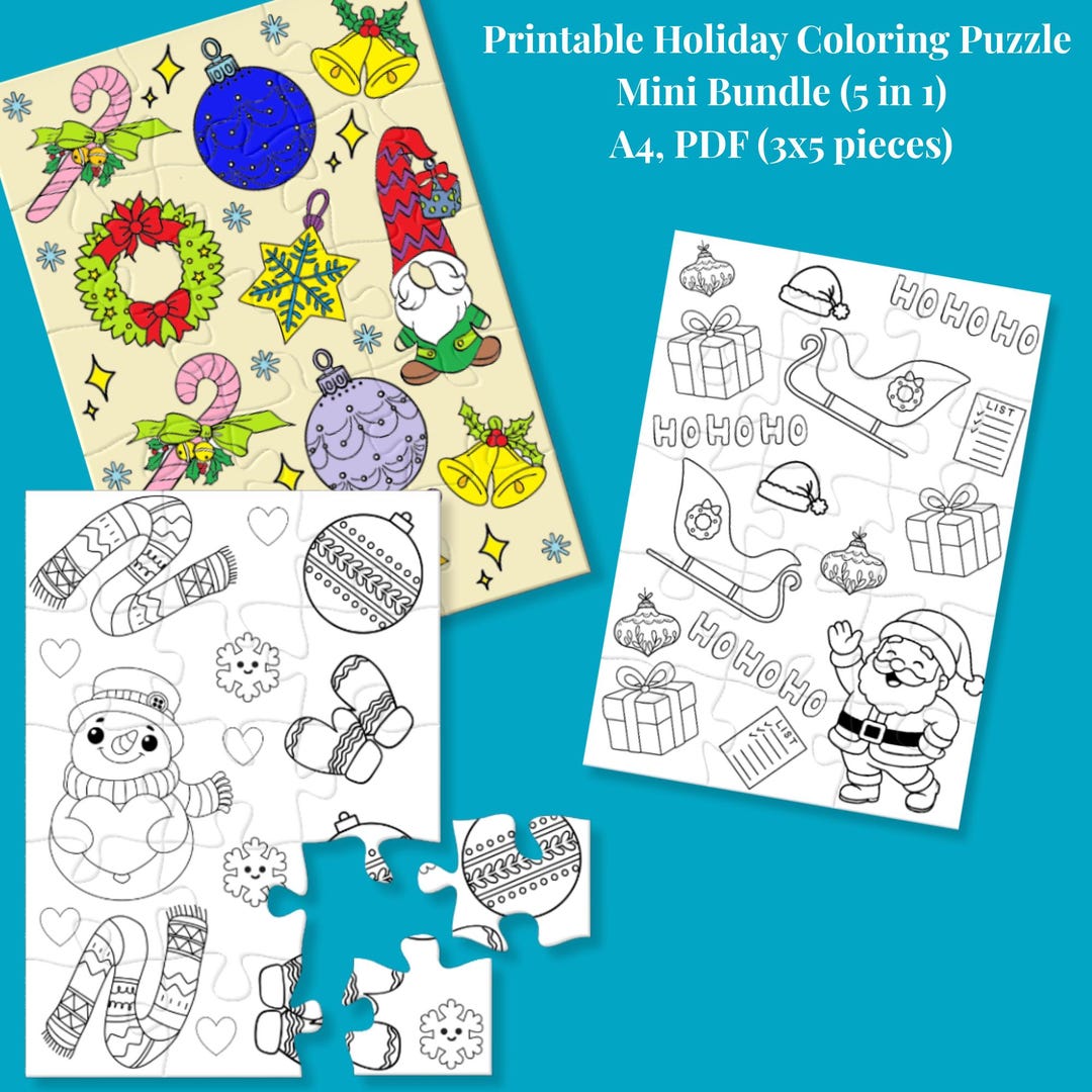 Black and White Puzzle Bundle Printable - 5 in 1 - Holiday Coloring ...