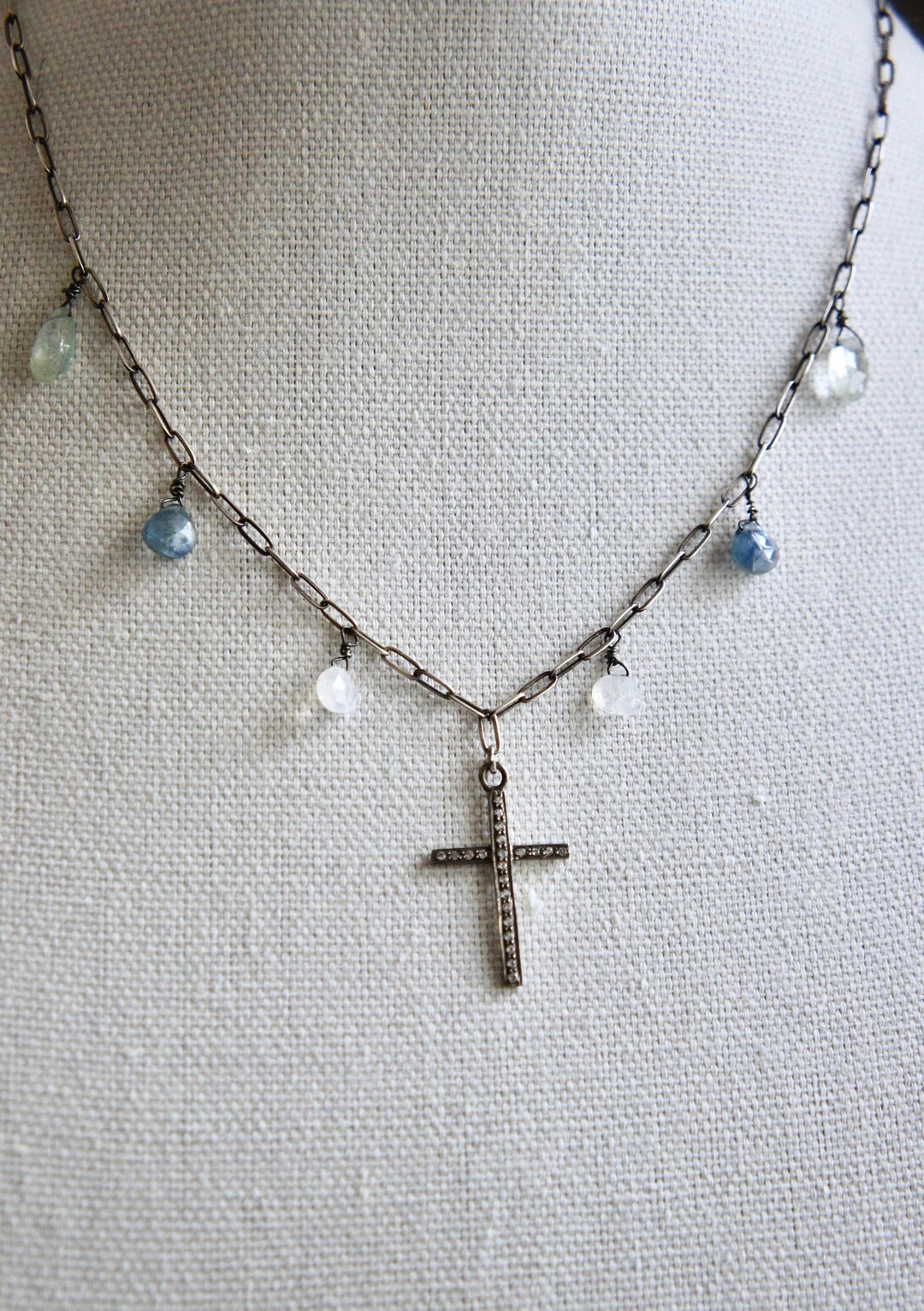 Silver Cross Necklace, Gemstone Cross, Sterling Silver, Cross Jewelry ...