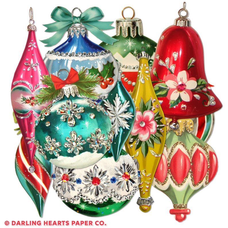 Vintage Style Christmas Ornaments Digital Download • Retro Holiday ...