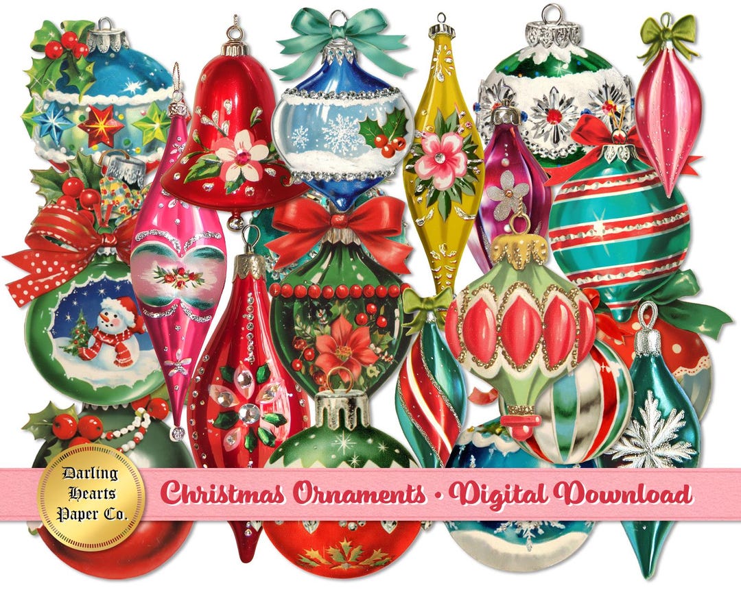 Vintage Style Christmas Ornaments Digital Download • Retro Holiday ...