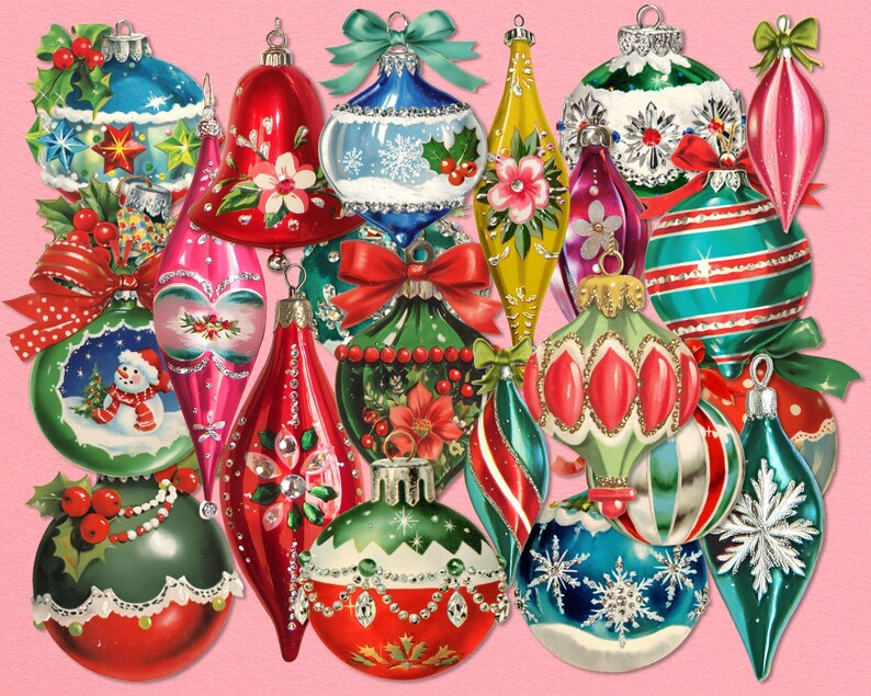 Vintage Style Christmas Ornaments Digital Download • Retro Holiday ...