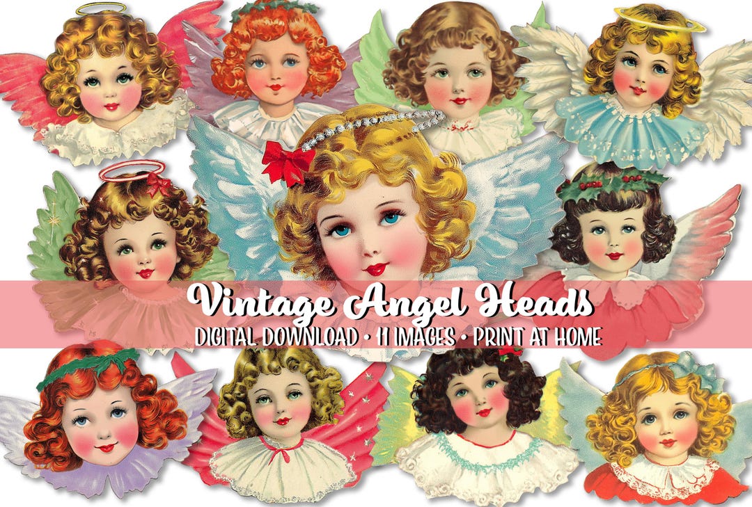 Vintage Angel Heads Clipart • 11 PNG Images and Printable Sheet ...